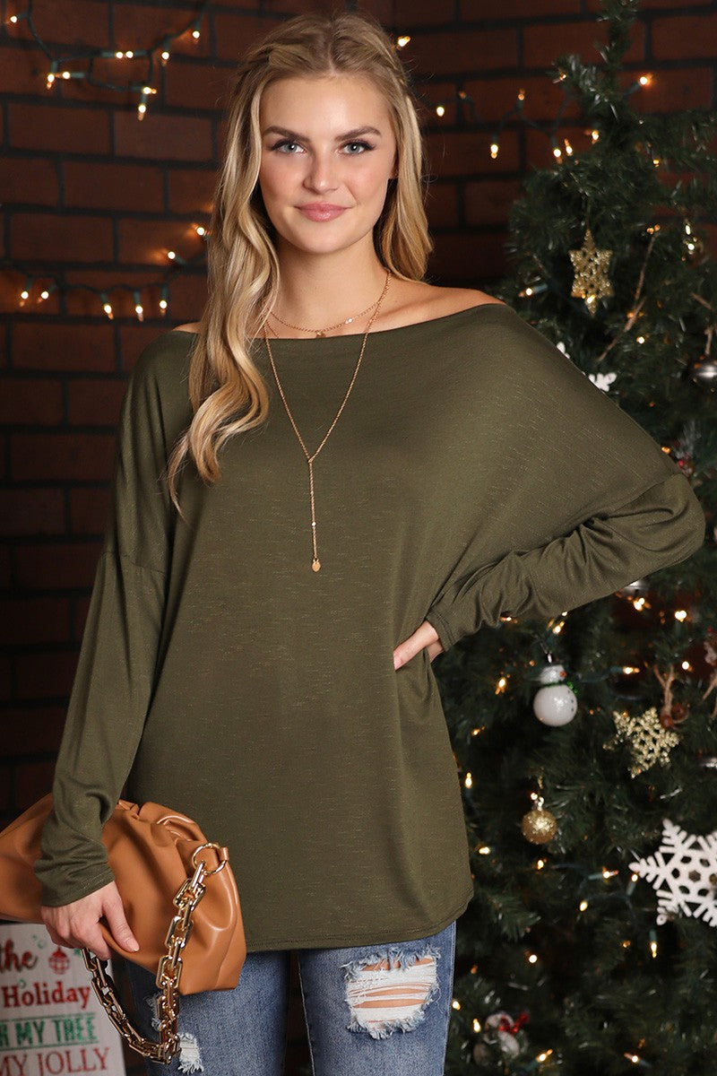Long Sleeve One Side Off Shoulder Casual Top – WaskaVillage