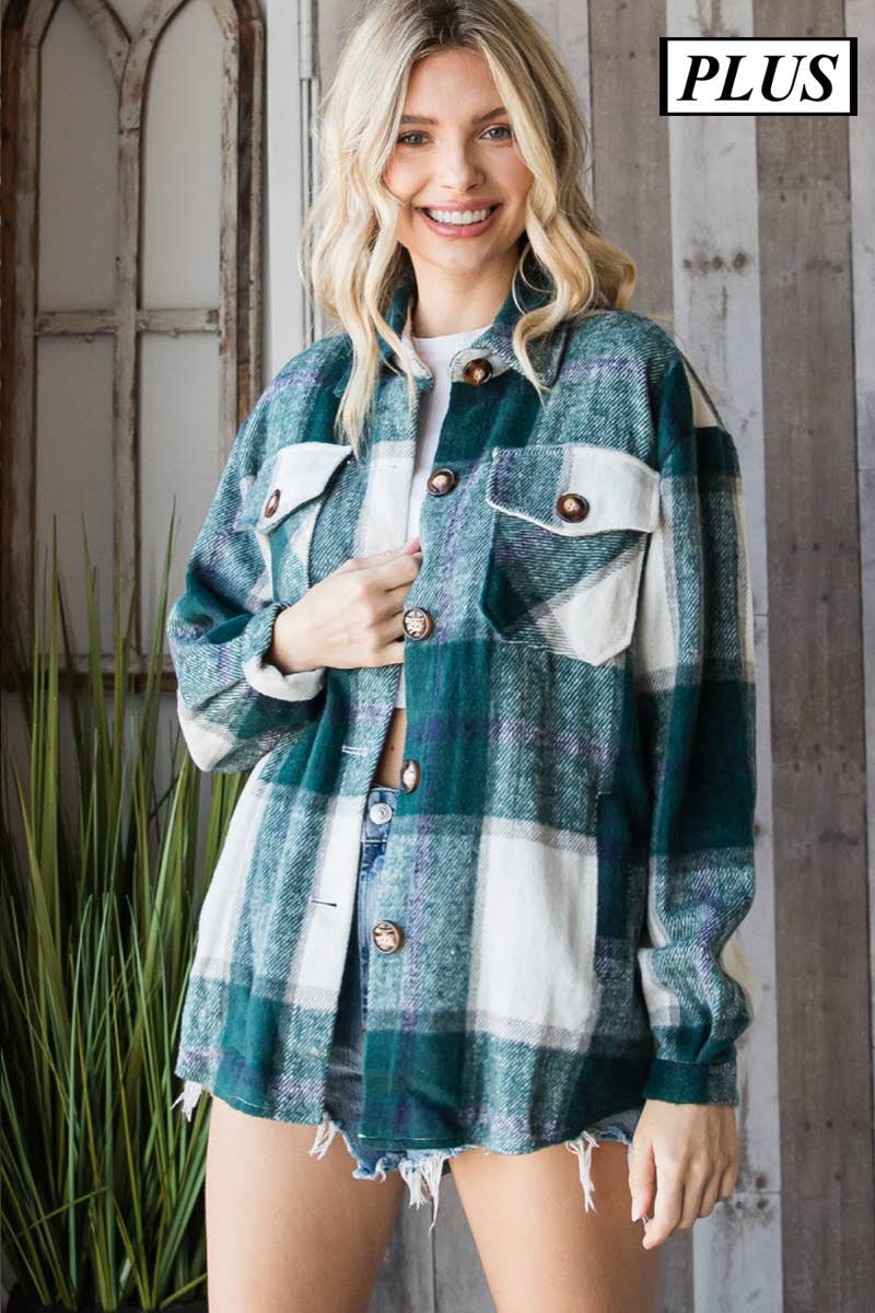 Plus Plaid Shacket with side pockets – WaskaVillage